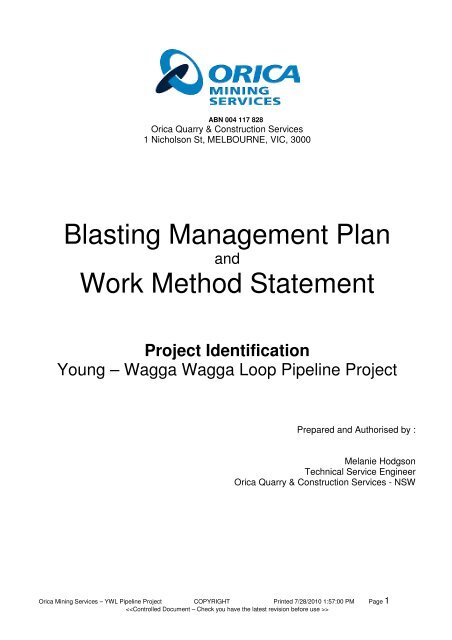 Blasting Management Plan Work Method Statement Blasting Management Plan Work Method Statement