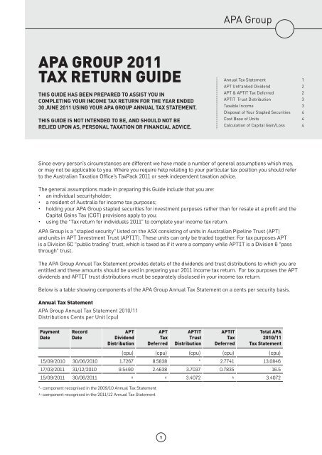 APA GROUP 2011 TAX RETURN GUIDE