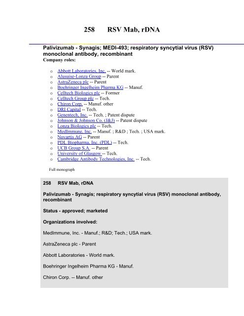 258 RSV Mab, rDNA - BioPlan Associates