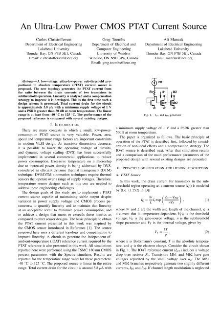 An Ultra-Low Power CMOS PTAT Current Source