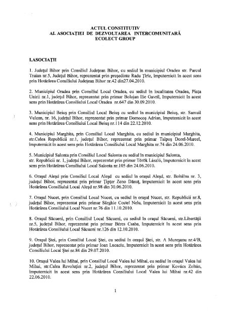 Actul constitutiv ADI ECOLECT GROUP - Consiliul Judeţean Bihor