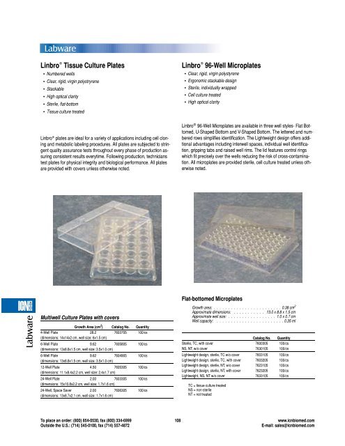 Linbro® Tissue Culture Plates Linbro® 96-Well Microplates