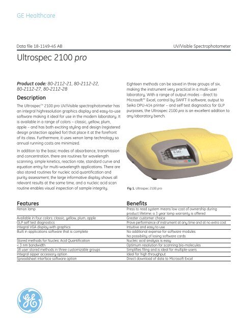 Ultrospec 2100 pro
