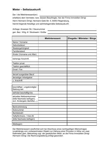 Formular Mieter- selbstauskunft (PDF, 92kb) - Gerl Immobilien