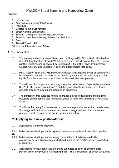 NWLDC – Street Naming and Numbering Guide