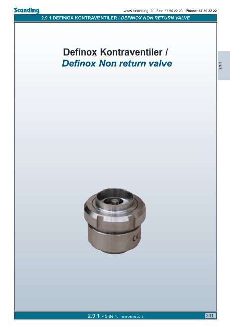 Definox Kontraventiler / Definox Non return valve