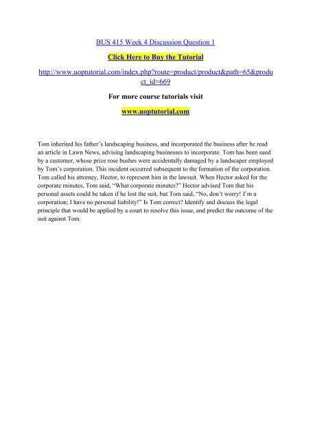 BUS 415 Week 4 Discussion Question 1