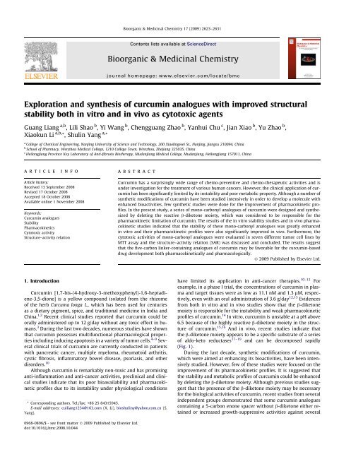 Exploration and synthesis of curcumin analogues with improved ...