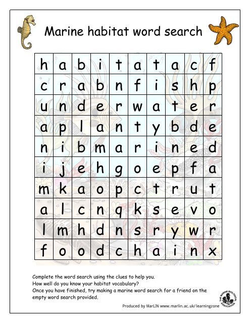 Marine habitat wordsearch