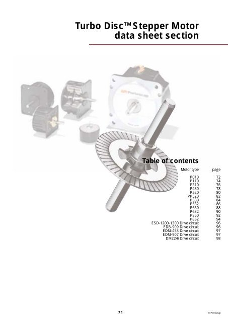 Turbo Disc Stepper Motor data sheet section