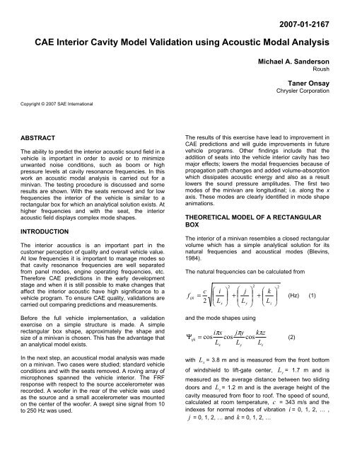 CAE Interior Cavity Model Validation using Acoustic Modal Analysis