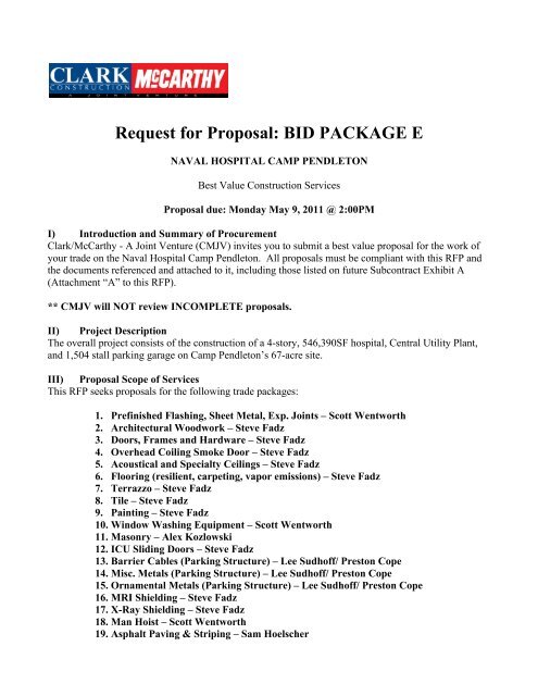 Request for Proposal BID PACKAGE E
