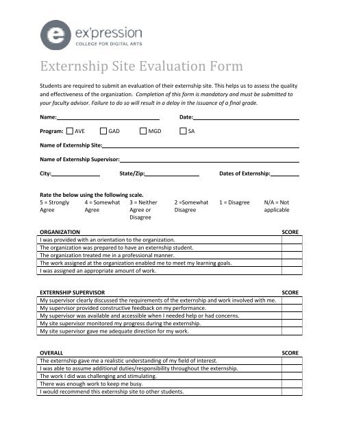 Externship Site Evaluation Form
