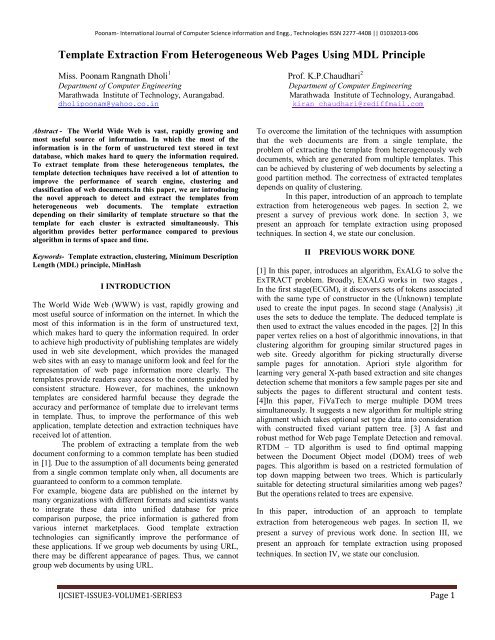Template Extraction From Heterogeneous Web Pages Using MDL Principle