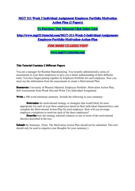 MGT 311 Week 3 Individual Assignment Employee Portfolio Motivation ...