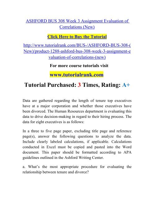 ASHFORD BUS 308 Week 3 Assignment Evaluation of Co/ Tutorialrank