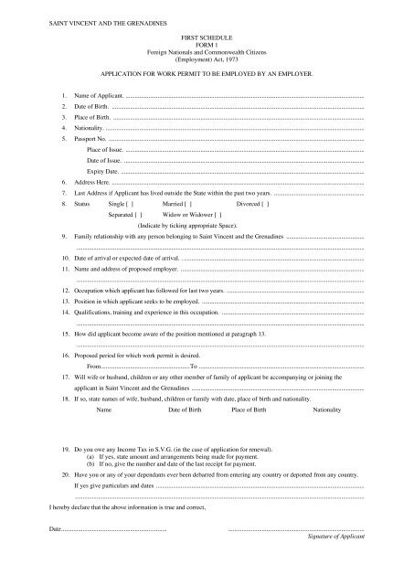Application Form 1 - Work Permit: Employed by an Employer