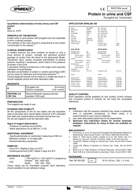 Protein in urine and CSF