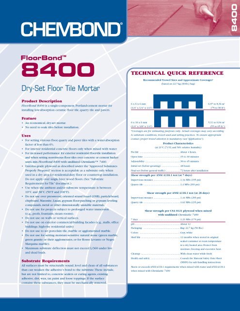 Dry-Set Floor Tile Mortar - chembond
