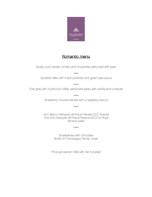 menú romántico - Hotel Maria Cristina