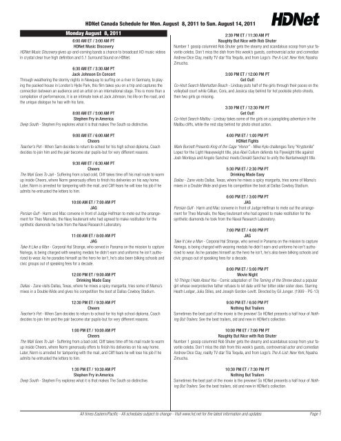 HDNet Canada Schedule for Mon. August 8, 2011 to Sun ... - AXS.tv