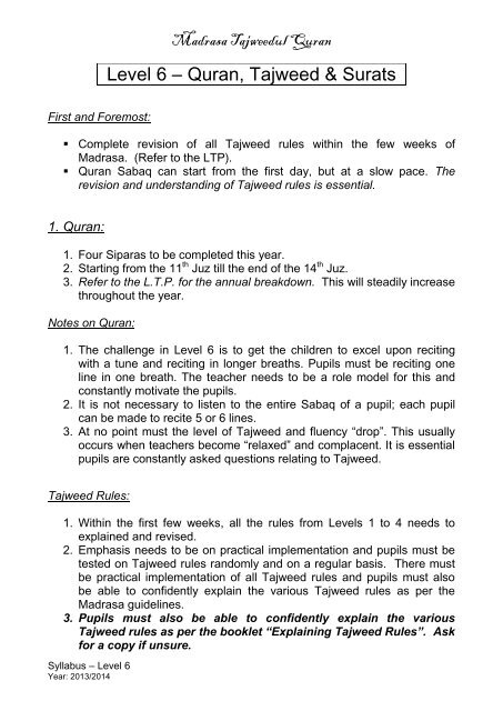 Level 6 – Quran Tajweed & Surats
