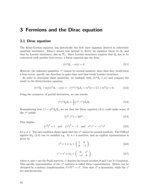 3 Fermions and the Dirac equation