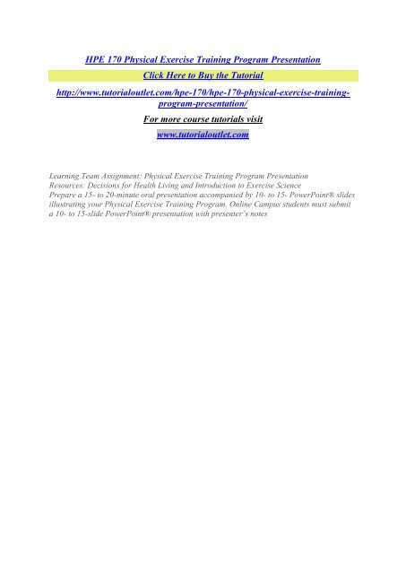 HPE 170 Physical Exercise Training Program Presentation/ Tutorialoutlet