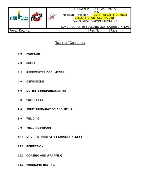 Fire Fighting Pipe Installation Method Statement - Design Talk