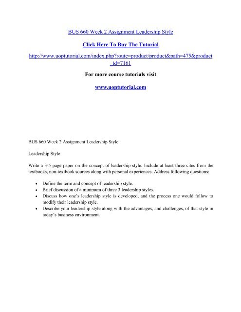 BUS 660 Week 2 Assignment Leadership Style