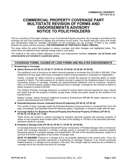 COMMERCIAL PROPERTY COVERAGE PART MULTISTATE ...