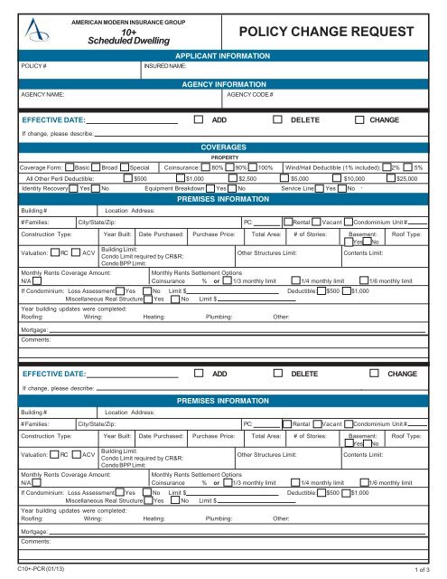POLICY CHANGE REQUEST