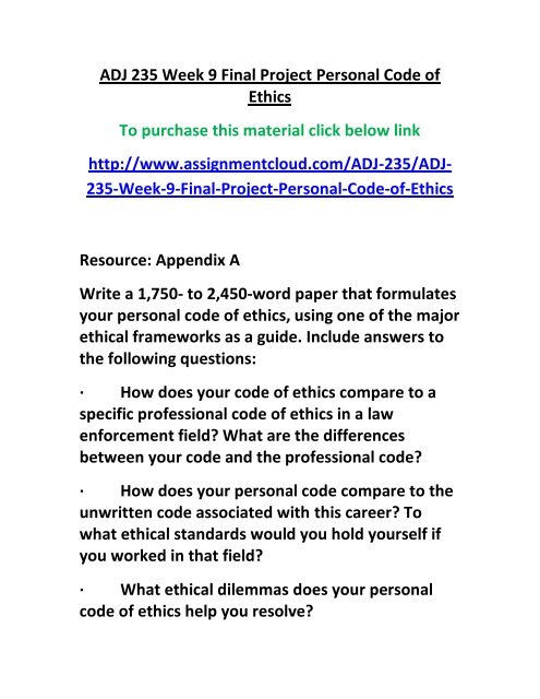 Personal Code Of Ethics