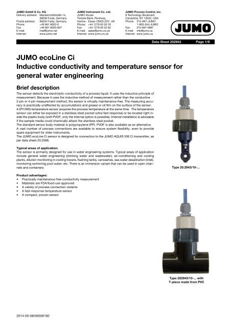 JUMO ecoLine Ci Inductive conductivity and temperature sensor for ...