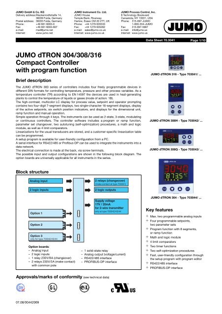 JUMO dTRON 304/308/316 Compact Controller with program function