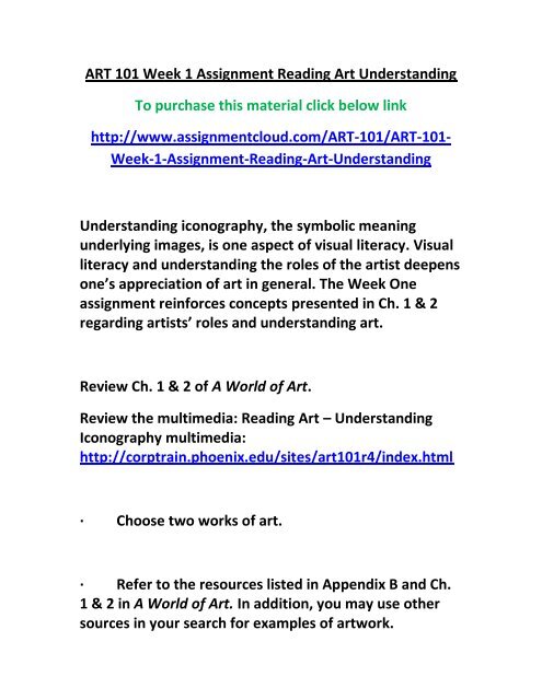 ART 101 Week 1 Assignment Reading Art Understanding.
