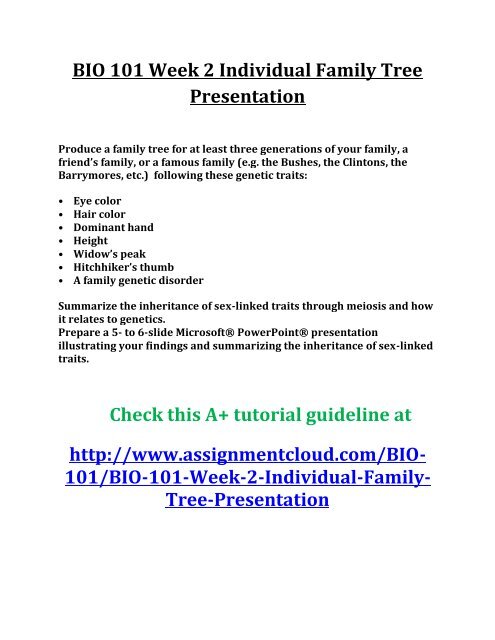 BIO 101 Week 2 Individual Family Tree Presentation