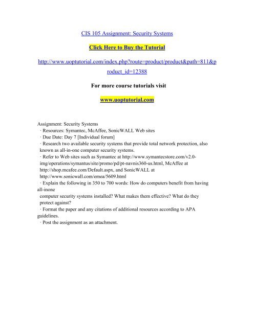 CIS 105 Assignment Security Systems