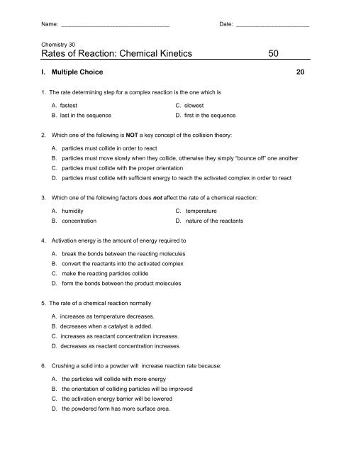 Rates of Reaction Chemical Kinetics 50