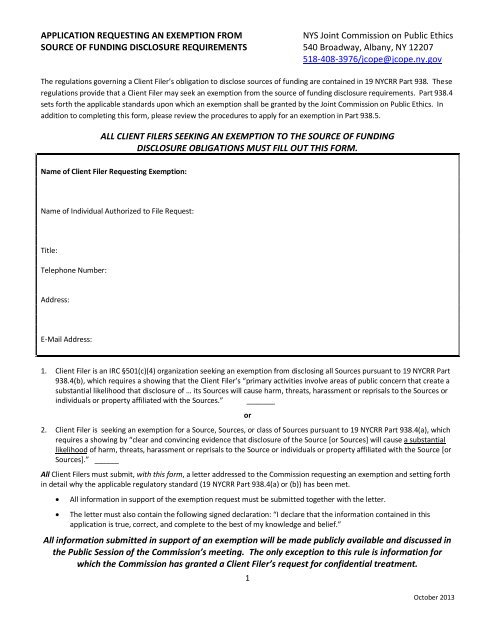 Source of Funding Disclosure Exemption Instruction Form