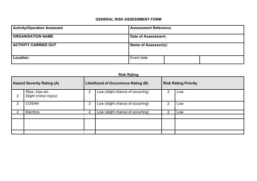 to download a sample risk assessment form - Cambs Times