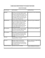 PARK ROAD MONTESSORI PTO BOARD POSITIONS