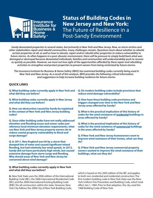 Status of Building Codes in New Jersey and New York - Institute for ...