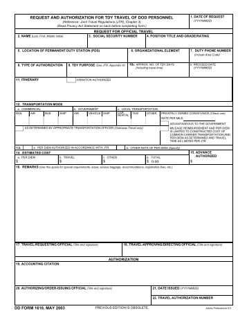 DD Form 1610, Request and Authorization for TDY Travel of DoD ...
