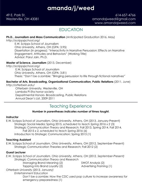 Amanda Weed Curriculum Vitae
