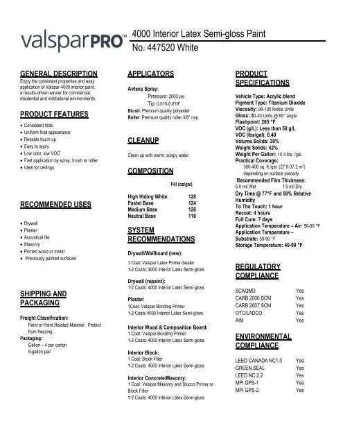 4000 Interior Latex Semi-gloss Paint No 447520 White