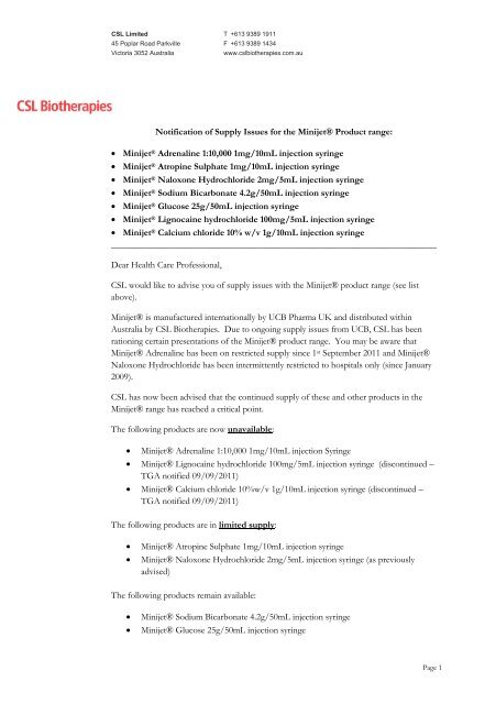 MinijetÂ® Adrenaline 1:10000 1mg/10mL injection syringe - bioCSL