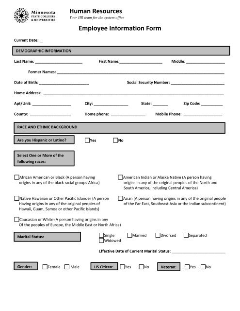 Free Printable Human Resource Forms Employee Benefits Enrollment ...