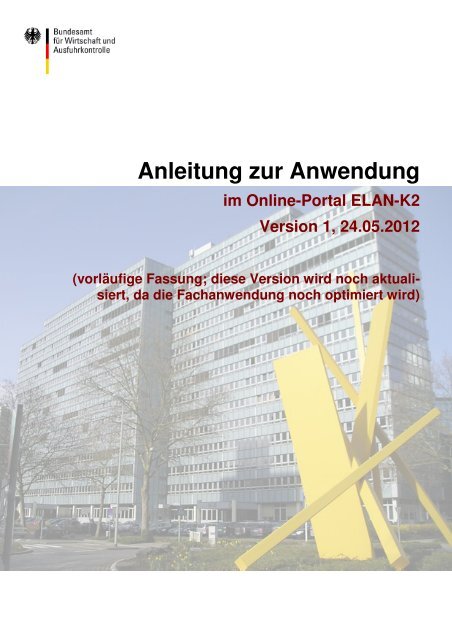 Anleitung zur Anwendung im Online-Portal ELAN-K2 - Bafa