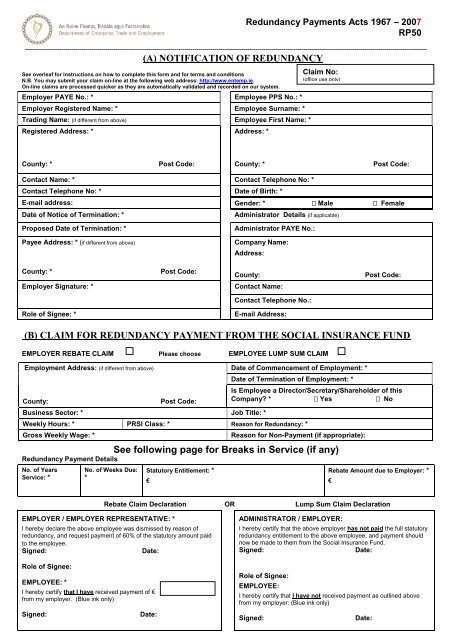 (A) NOTIFICATION OF REDUNDANCY (B) CLAIM FOR ... - Quintas